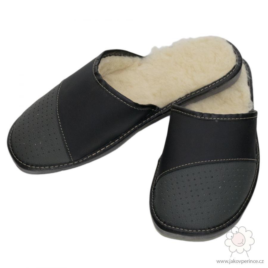 Pánské domácí zateplené kožené pantofle Jako v peřince